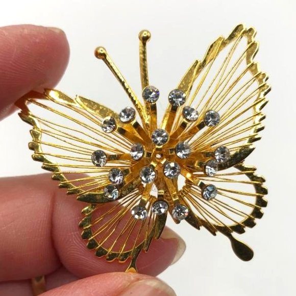 Monet | Jewelry | Monet Goldtone Rhinestone Butterfly Brooch | Poshmark
